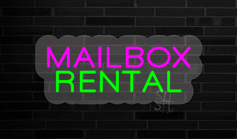Pink Mailbox Green Rental Block Contoured Clear Backing LED Neon Sign ...