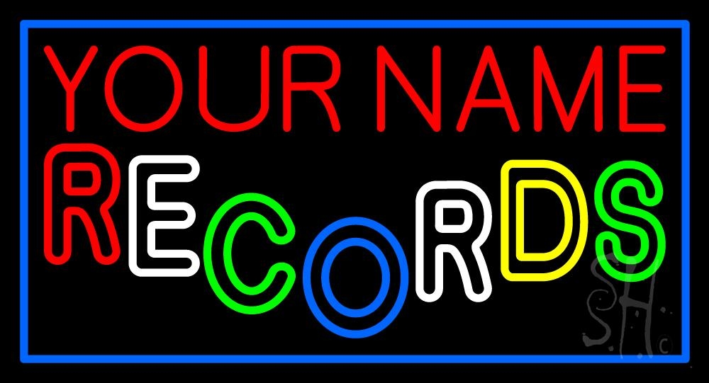 Custom Multicolor Double Stroke Records Blue Border LED Neon Sign ...