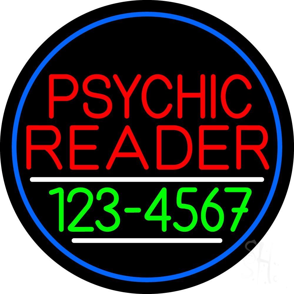 Red Psychic Reader With Green Phone Number And Blue Border LED Neon ...
