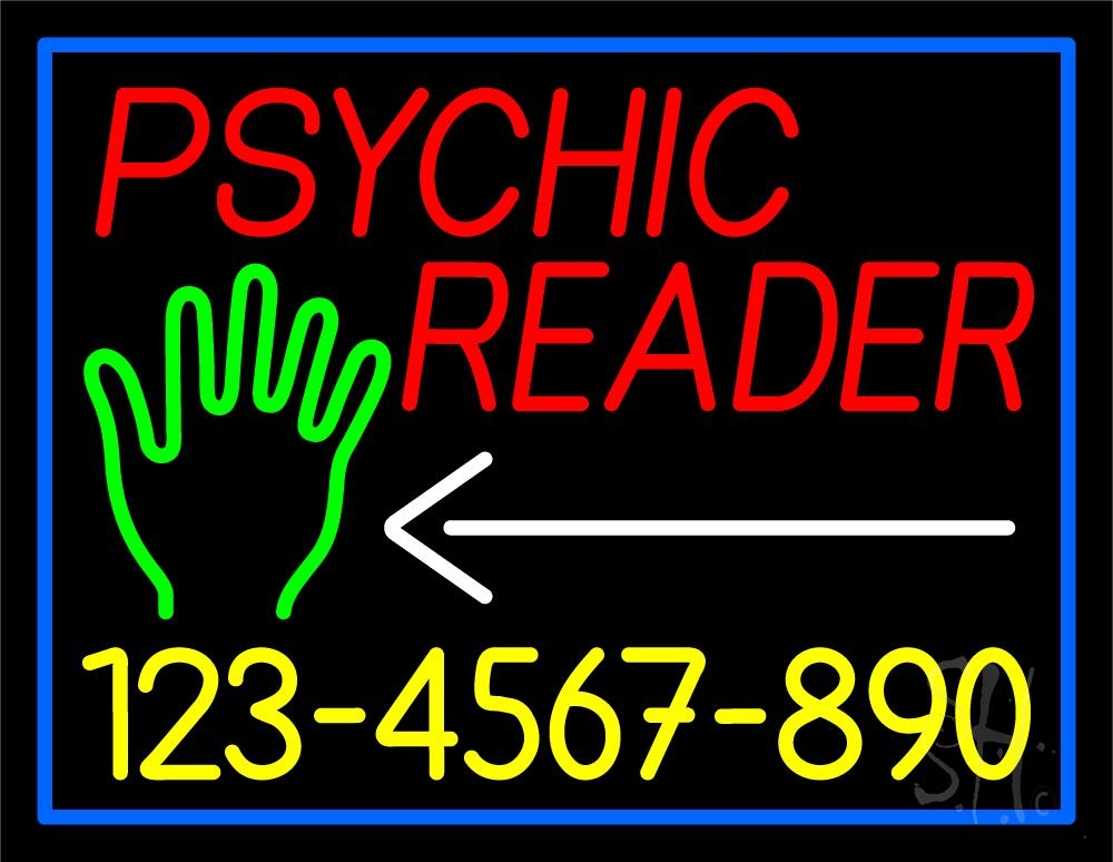 Red Psychic Reader With Yellow Phone Number With Blue Border LED Neon ...