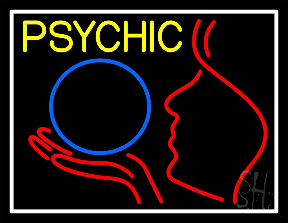 Yellow Psychic And Psychic Crystal Logo With White Border LED Neon Sign ...