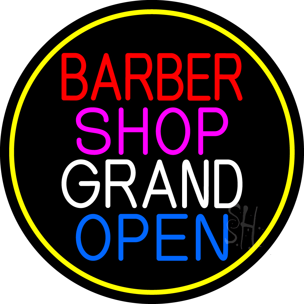 Barber Shop Grand Open With Yellow Border LED Neon Sign - Barber Shop ...