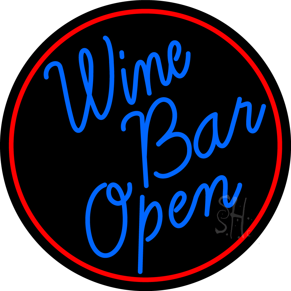 Cursive Blue Wine Bar Open Oval With Red Border LED Neon Sign - Wine ...