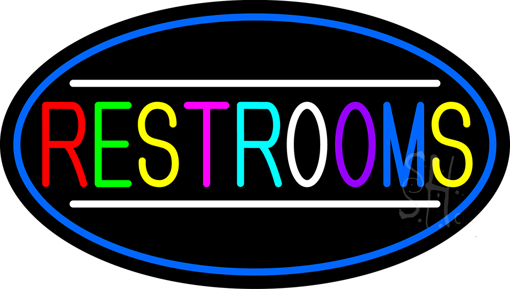 Multicolored Restrooms Oval With Blue Border LED Neon Sign - Restroom ...