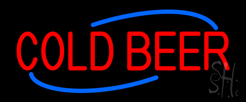Red Cold Beer With Blue Border With Blue Line LED Neon Sign - Cold Beer ...