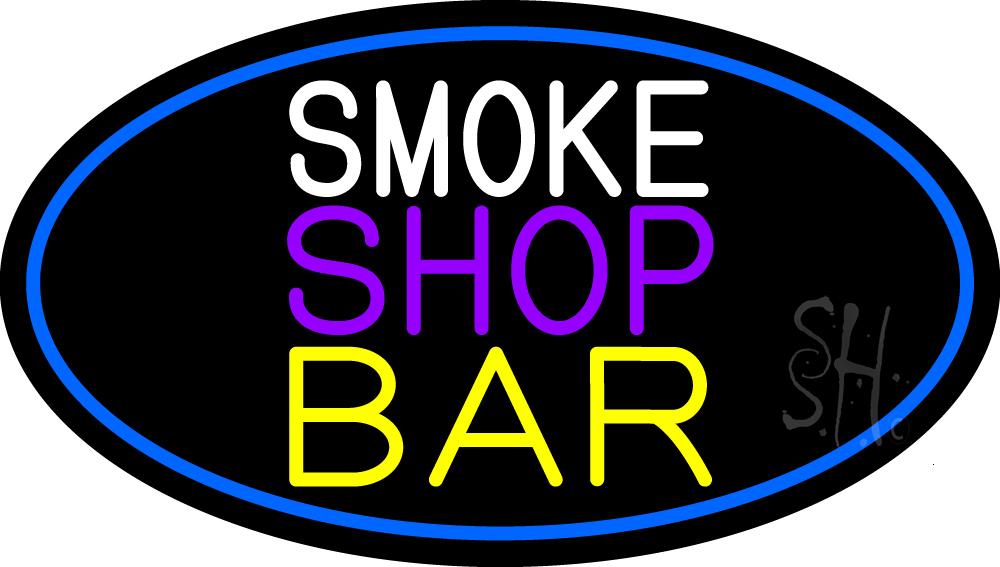 Smoke Shop Bar Oval With Blue Border LED Neon Sign - Smoking Neon Signs ...