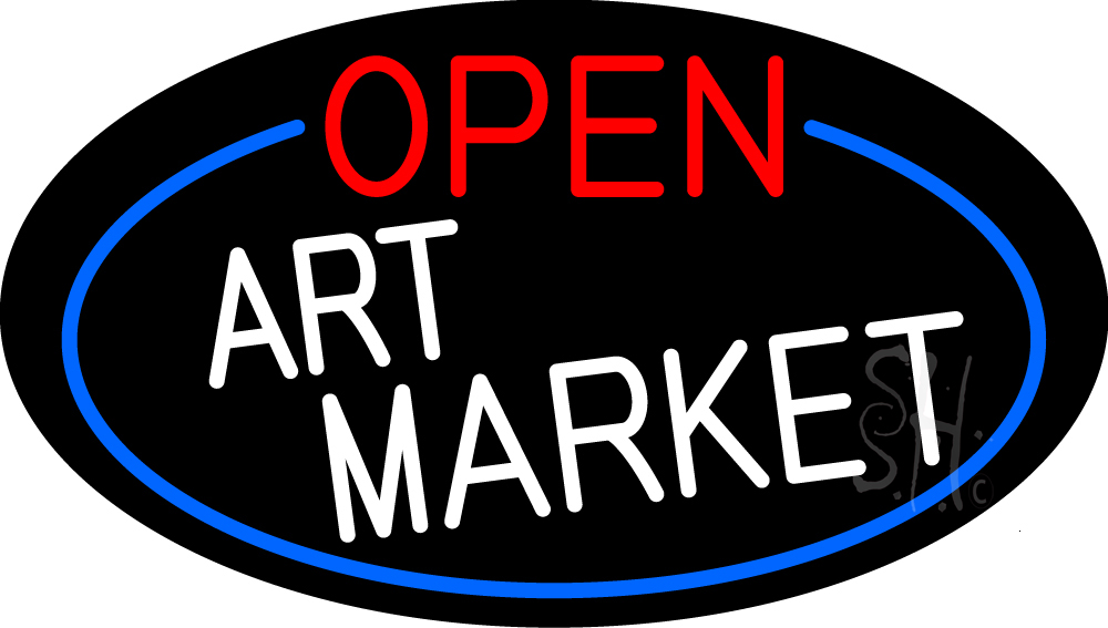 Open Art Market Oval With Blue Border LED Neon Sign - Art / Photography ...