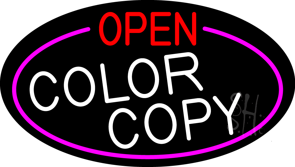 Open Color Copy Oval With Pink Border LED Neon Sign - Fax & Copies Neon ...
