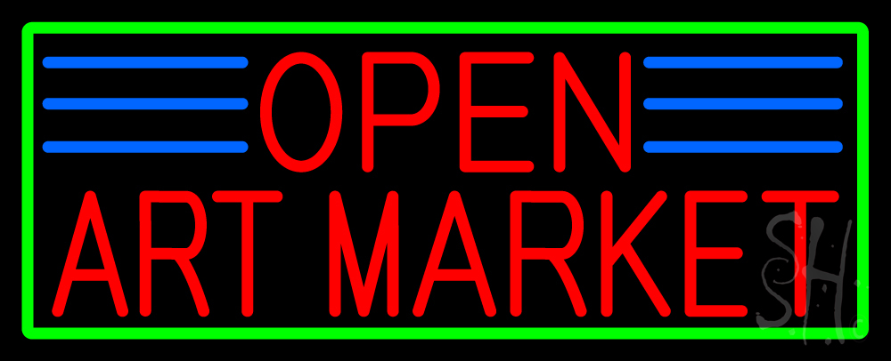 Red Open Art Market With Green Border LED Neon Sign - Art / Photography ...