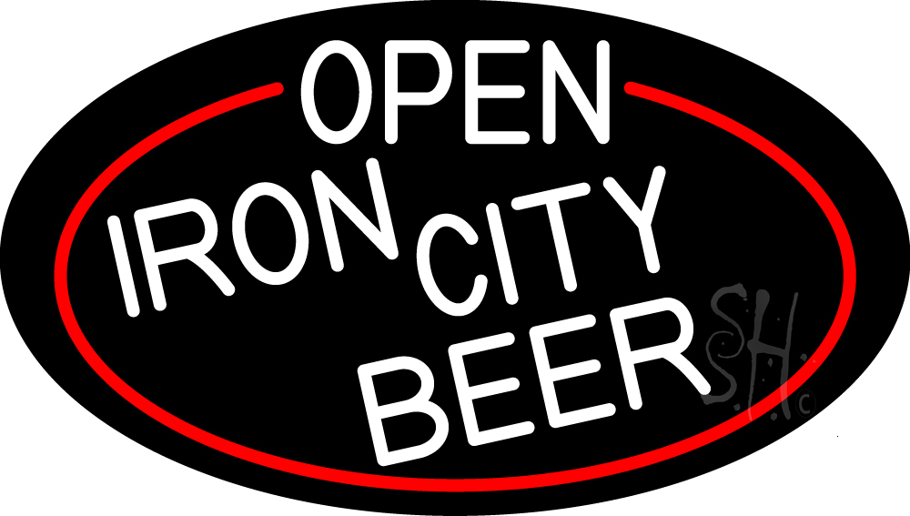 White Open Iron City Beer Oval With Red Border LED Neon Sign - Beer ...