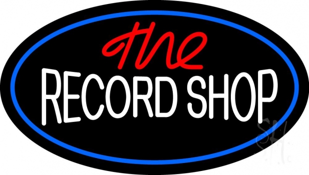 The Record Shop Block Blue Border LED Neon Sign - Record Shop Neon ...