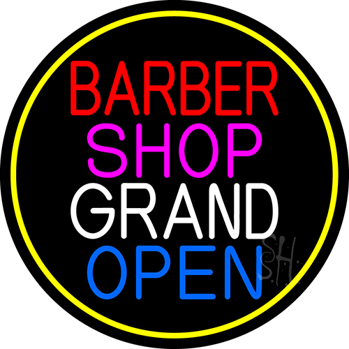 Barber Shop Grand Open With Yellow Border LED Neon Sign - Barber Shop ...