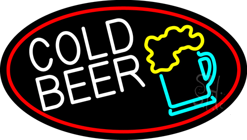 Cold Beer And Beer Mug Oval With Red Border LED Neon Sign - Cold Beer ...