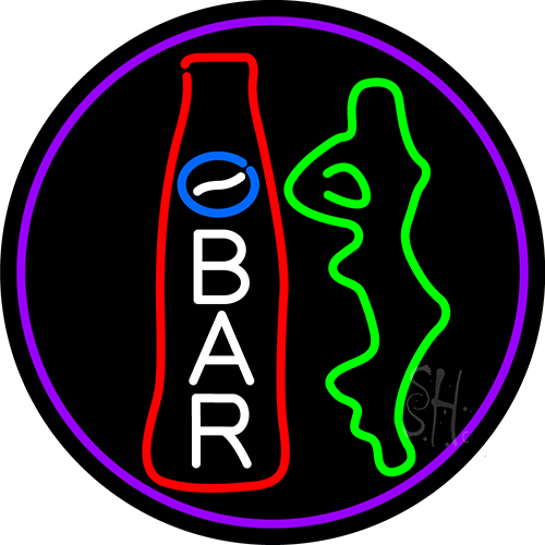 Custom Bar With Bottle And Girl Oval With Purple Border LED Neon Sign ...