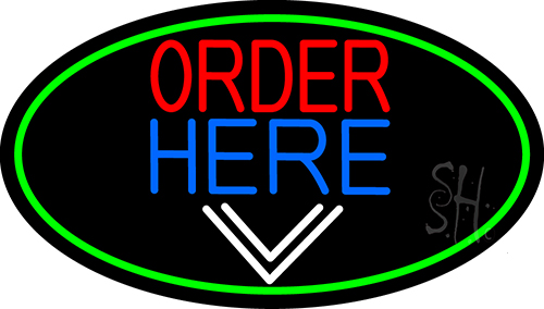 Order Here With Down Arrow Oval With Green Border LED Neon Sign - Order ...