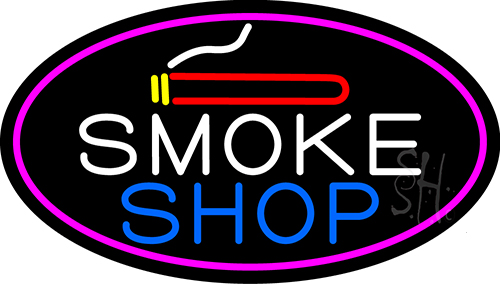Smoke Shop And Cigar Oval With Pink Border LED Neon Sign - Smoking Neon ...