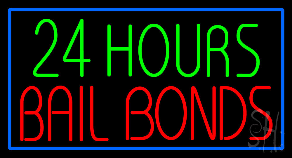 24 Hours Bail Bonds with Blue Border LED Neon Sign - Bail Bonds Neon ...