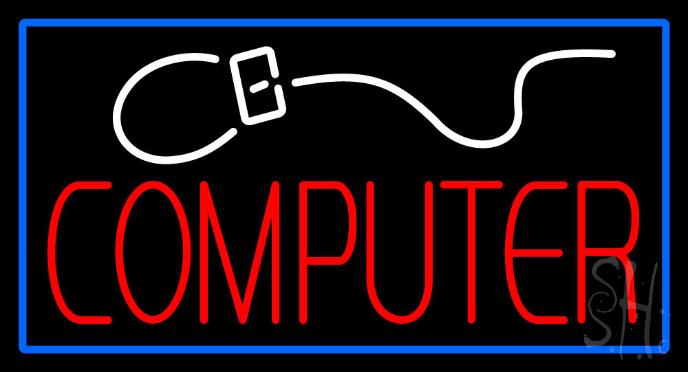 Computer with Logo Blue Border LED Neon Sign - Computer & Electronics ...