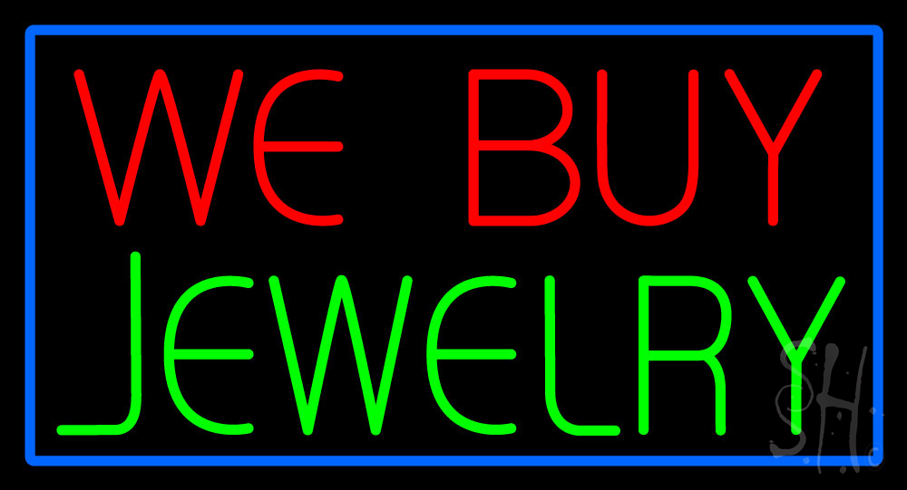 We Buy Jewelry Rectangle Blue LED Neon Sign - We Buy Jewelry Neon Signs ...