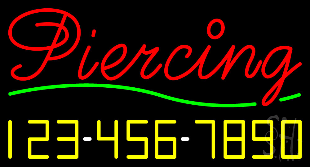 Cursive Piercing with Phone Number LED Neon Sign - Body Piercing Neon ...