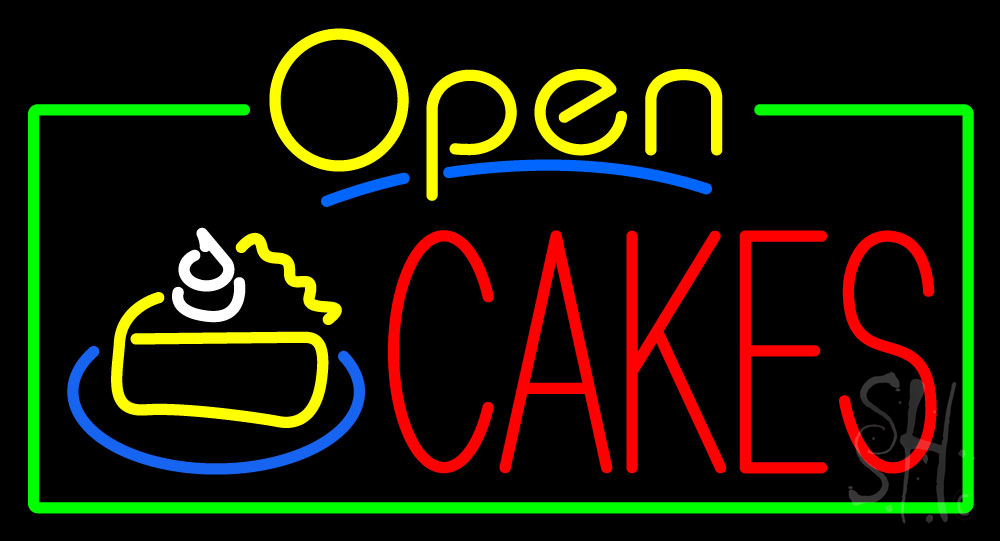 Cakes Open with Green Border Neon Sign|Cake Neon Signs- Every Thing Neon