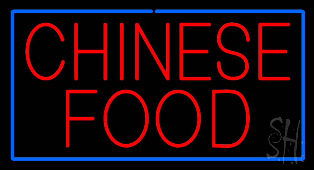 Red Chinese Food with Blue Border LED Neon Sign - Chinese Food Neon ...