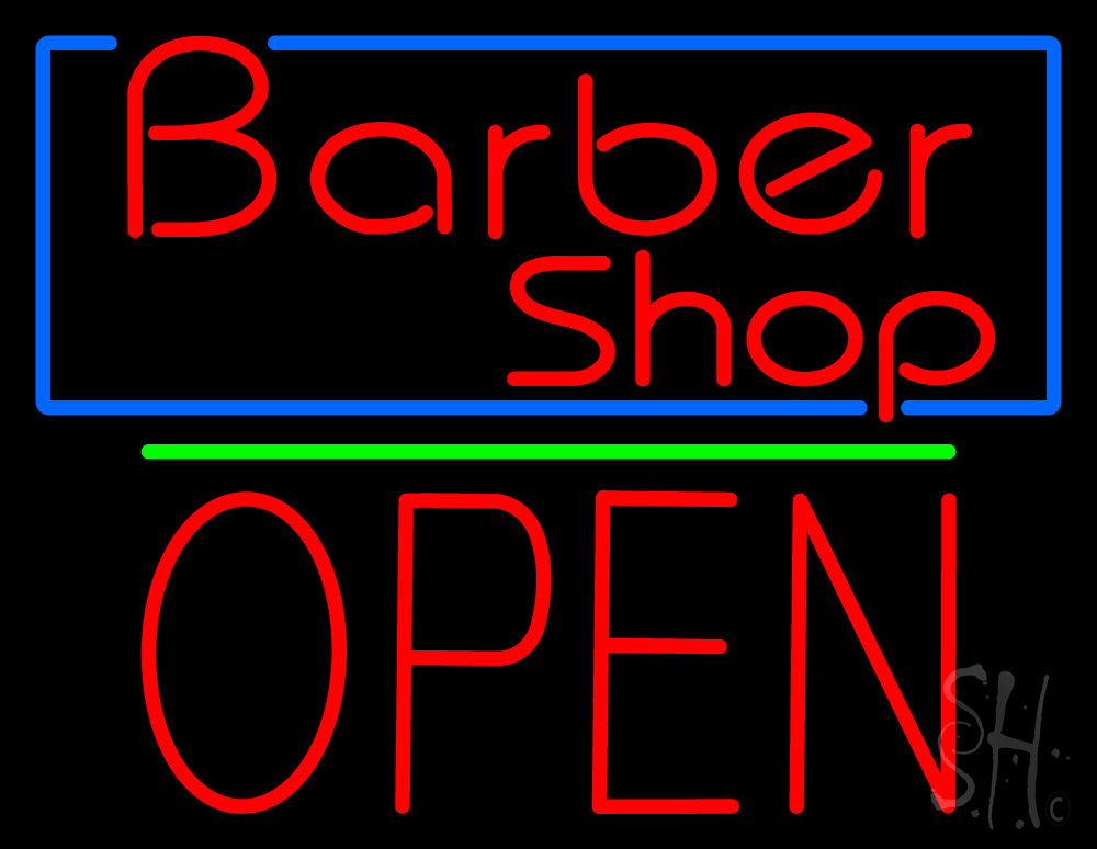 Red Barber Shop Blue Border LED Neon Sign - Barber Shop Open Neon Signs ...