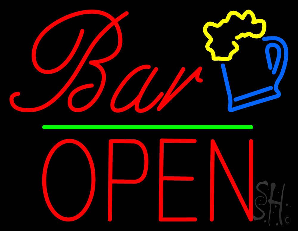 Bar Block Open Green Line Neon Sign | Bar Open Neon Signs - Every Thing ...