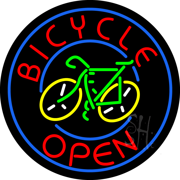 Blue Round Bicycle Open Neon Sign | Bicycle Neon Signs - Every Thing Neon