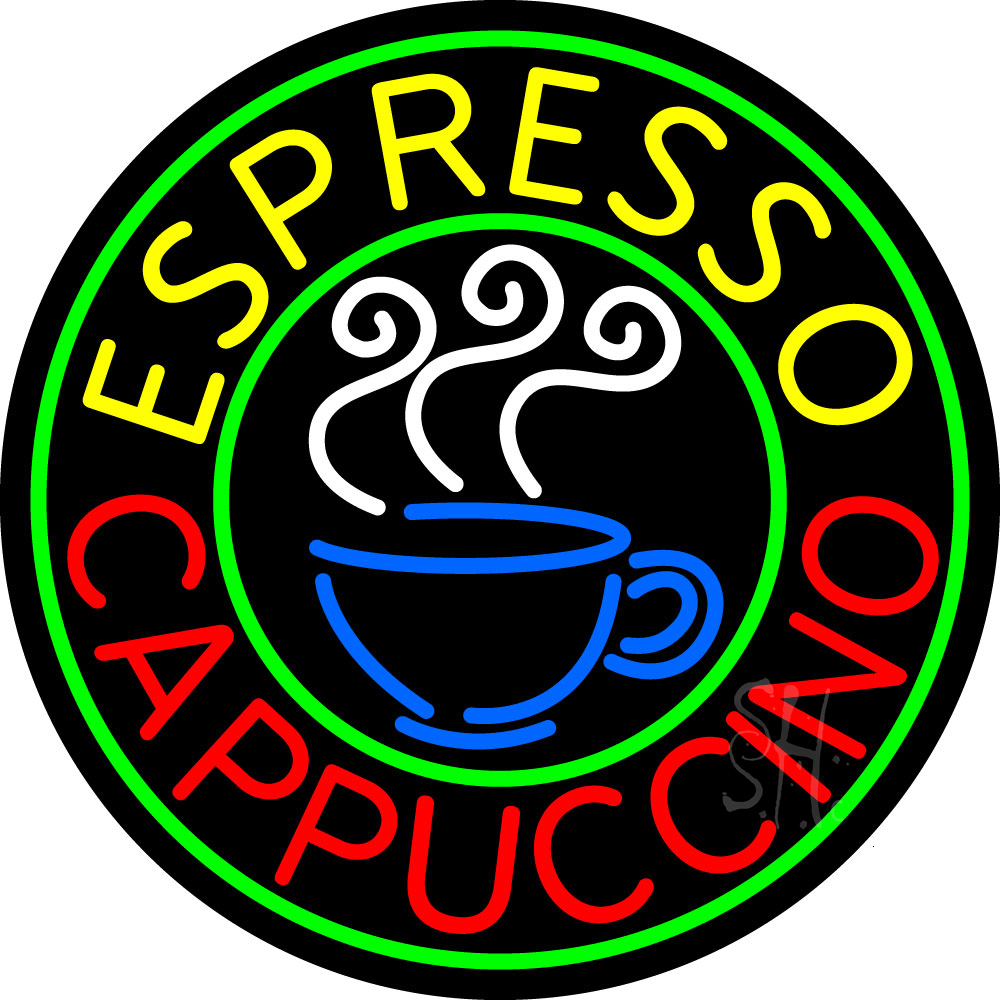Round Espresso Cappuccino LED Neon Sign - Cappuccino and Espresso Neon ...