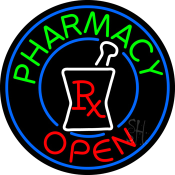 Round Pharmacy Open Logo Neon Sign | Pharmacy Open Neon Signs - Every ...