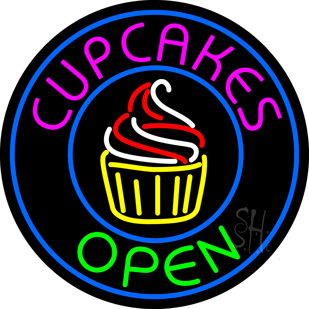 Cupcakes Open with Circle Neon Sign | Cupcake Neon Signs - Every Thing Neon